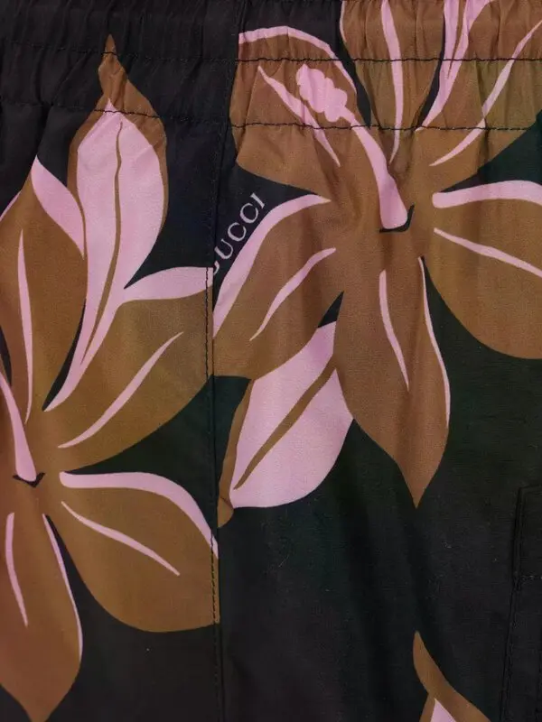 Gucci Floral Drawstring Swim Shorts - Brown