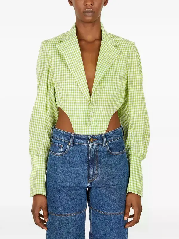 NINAMOUNAH Gingham Padded-shoulder Body