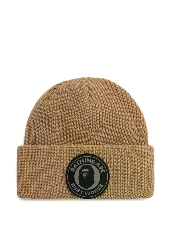 A BATHING APE Logo-patch Ribbed Beanie - Neutrals