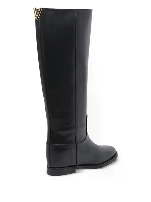 VIA ROMA 15 V-logo Leather Knee-high Boots - Black