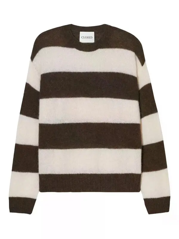 Closed Striped Crew-neck Sweater - White
