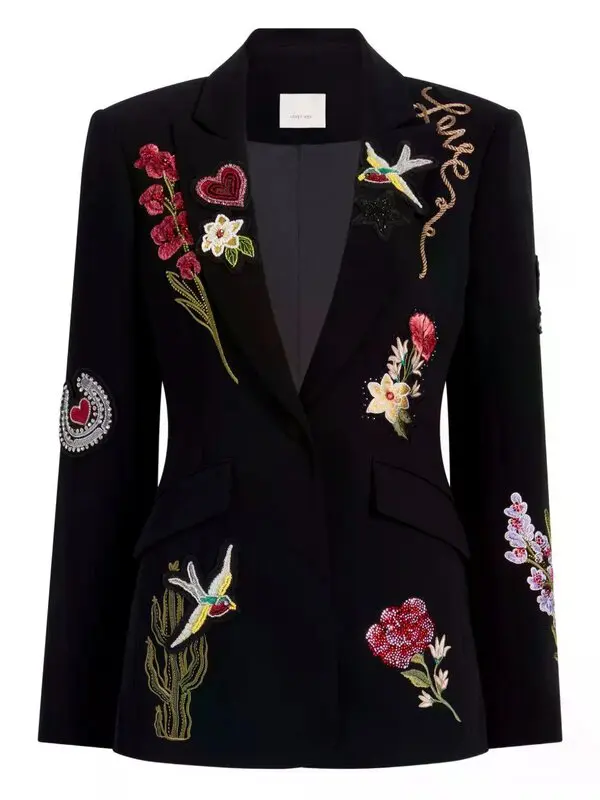 Cinq À Sept Amour-embroidered Embellished Blazer - Black