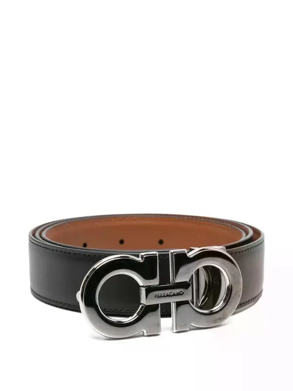 FERRAGAMO Gancini Buckle Leather Belt - Black