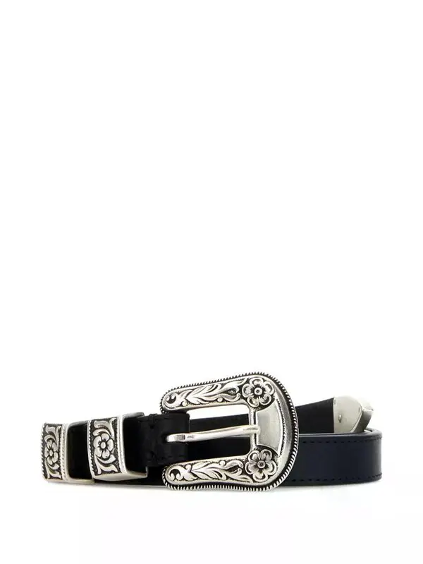 J & M DAVIDSON Floral-buckle Leather Belt - Black