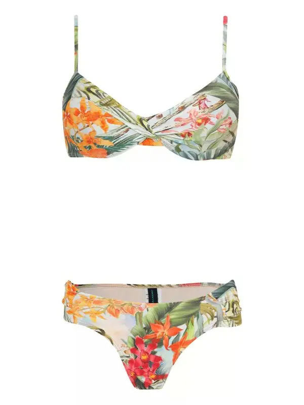 LYGIA & NANNY Twist-front Floral-print Bikini - White