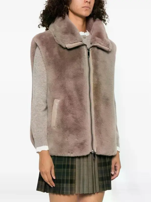 Pinko Faux-fur Zip-front Vest - Neutrals