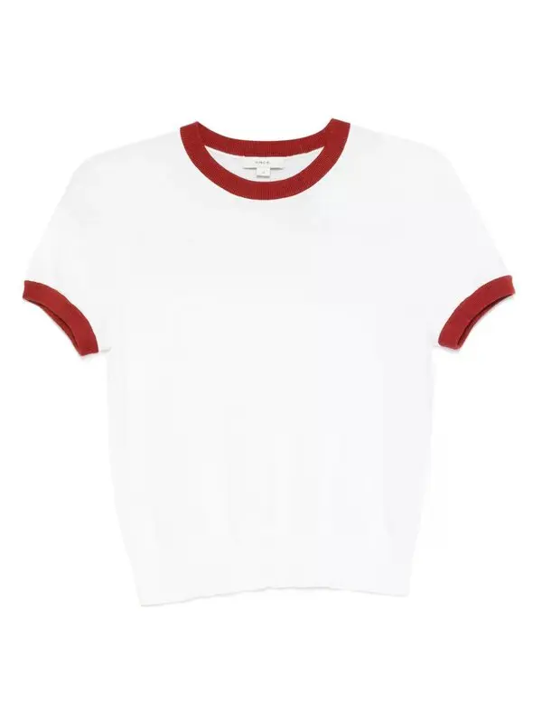 Vince Contrast-trim Cotton-cashmere T-shirt - White