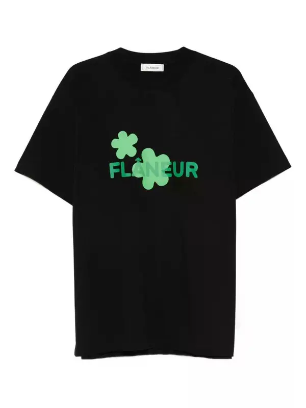 FLANEUR Flower-print Cotton T-shirt - Black