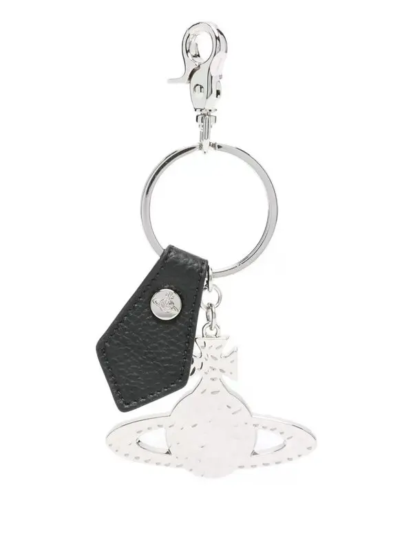 VIVIENNE WESTWOOD Orb-plaque Leather Keyring - Silver