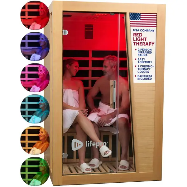 LIFEPRO Rejuvacure Duet 2-person Wooden Far Infrared Home Sauna With Chromotherapy - Brown