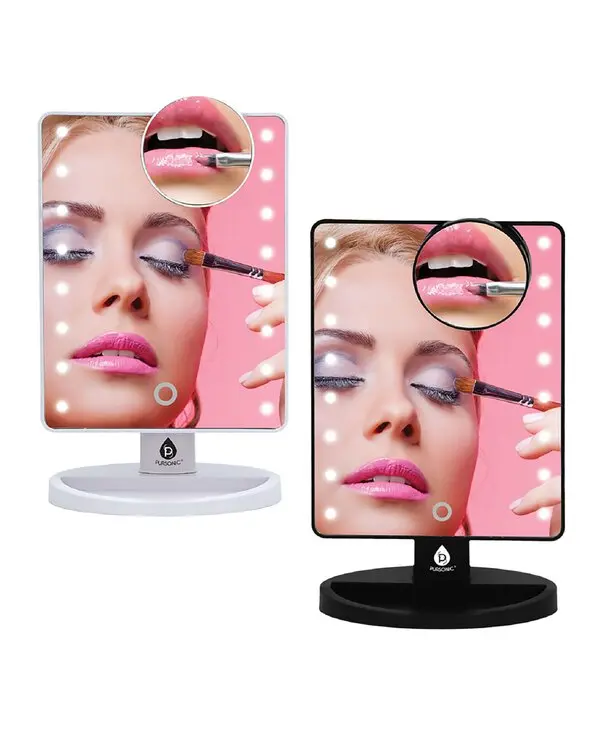 PURSONIC Him's And Her's Led Lighted Vanity Makeup Mirror Bundle Â & White Set With 5x Magnifying Mini Mirrors - Black