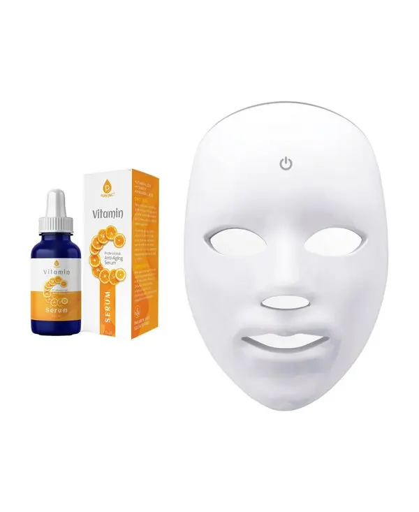 PURSONIC Led Skincare Bundle – 7-in-1 Led Light Therapy Face Mask + Vitamin C Serum - White