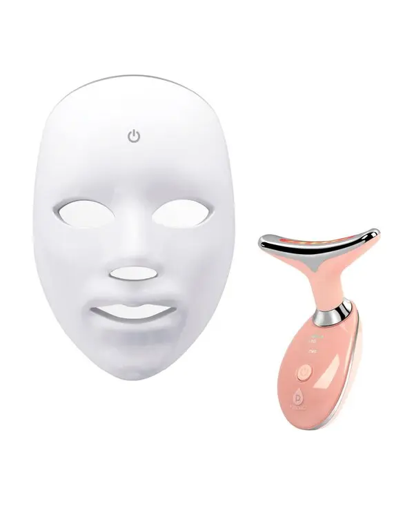 PURSONIC Led Glow Set Â 7-in-1 Led Light Therapy Face Mask + 7-in-1 Led Face & Neck Sculpting Wand - White