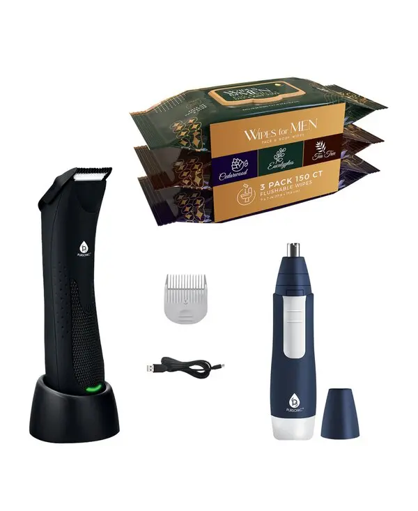 PURSONIC Mario Lopez Wireless Body Hair Trimmer & Shaver + Nose And Ear Hair Trimmer + Assorted Face And Body Wipes 3-pack - Assorted Pre-pack