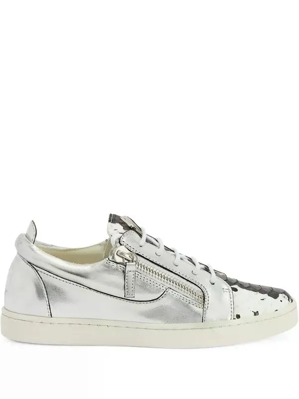 GIUSEPPE ZANOTTI Nicki Metallic-effect Leather Zip-detail Sneakers - Grey
