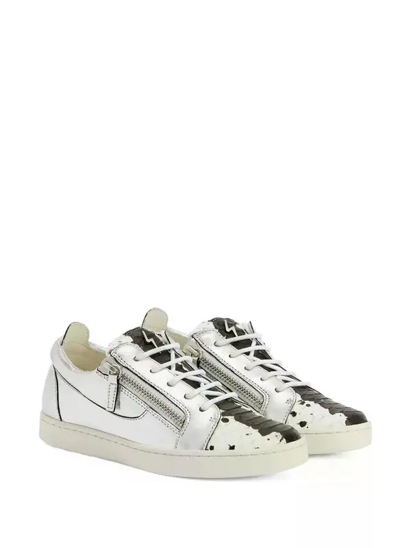 GIUSEPPE ZANOTTI Nicki Metallic-effect Leather Zip-detail Sneakers - Grey