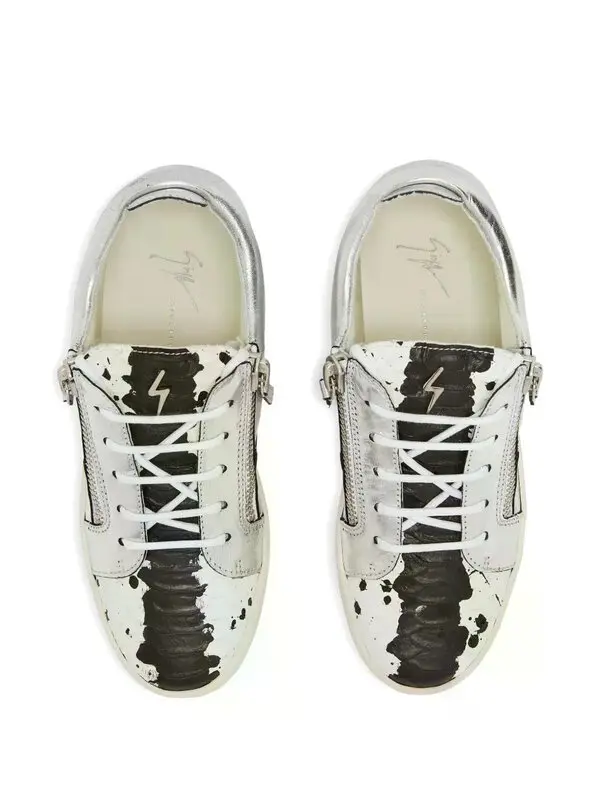 GIUSEPPE ZANOTTI Nicki Metallic-effect Leather Zip-detail Sneakers - Grey