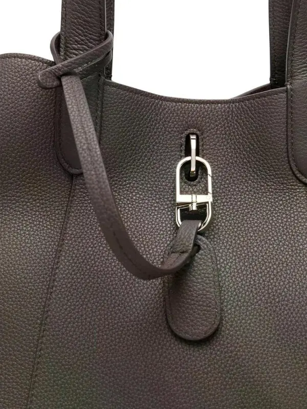 Giorgio Armani Grained Leather Clasp Tote Bag - Brown
