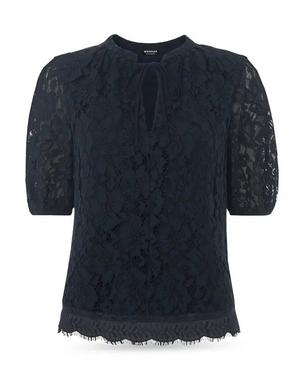 Whistles Lace Tie Neck Top