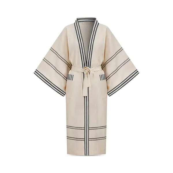 KUTNIA Peshtemal Kimono With Kutnu Trim - Black