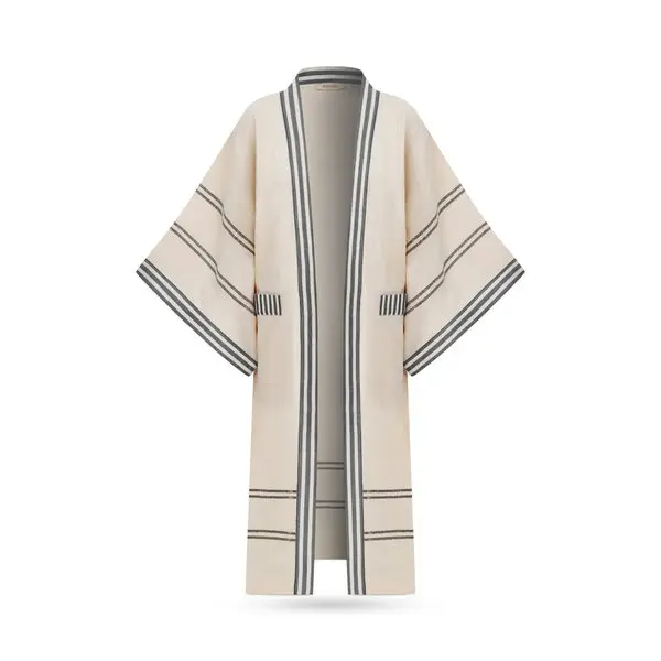 KUTNIA Peshtemal Kimono With Kutnu Trim - Black