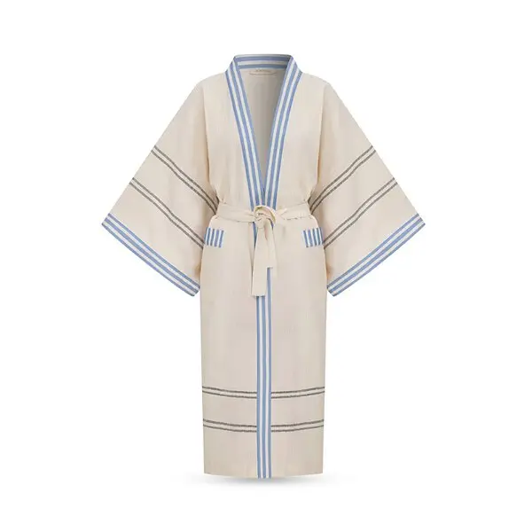 KUTNIA Peshtemal Kimono With Kutnu Trim - Blue