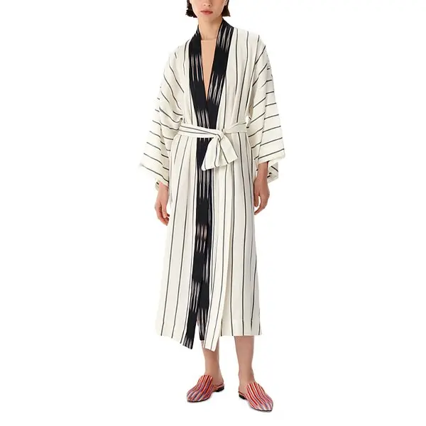 KUTNIA Striped Kimono Robe - Black/white
