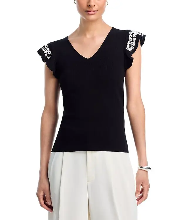 T Tahari V-neck Flutter Sleeve Sweater