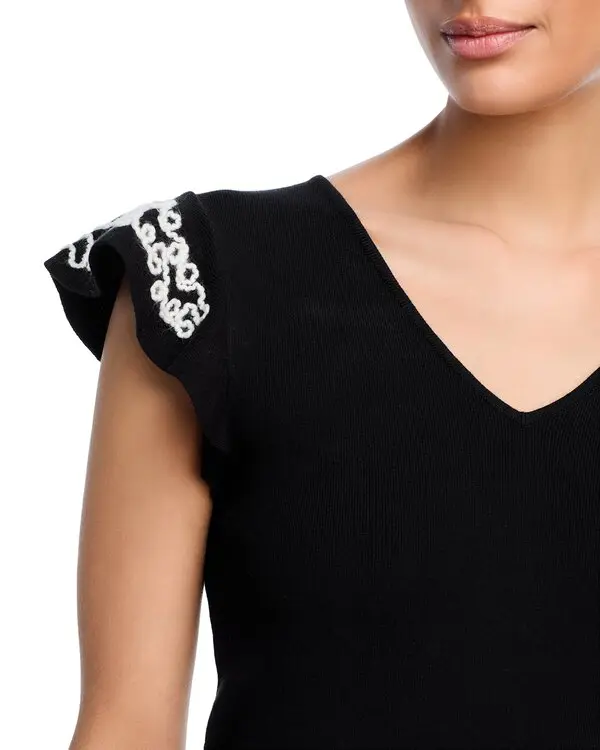 T Tahari V-neck Flutter Sleeve Sweater