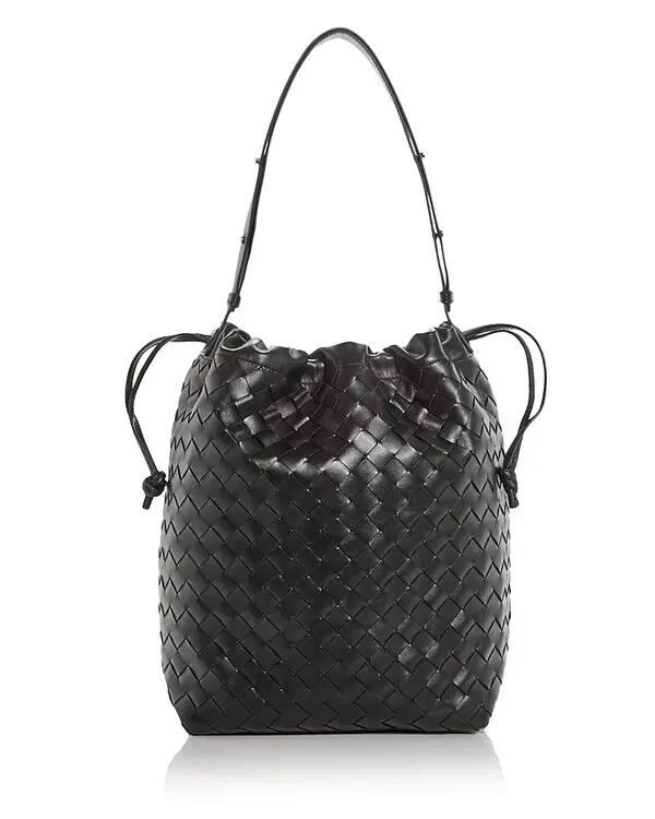 Bottega Veneta Avenue Intrecciato Leather Shoulder Bag - Nero/nero