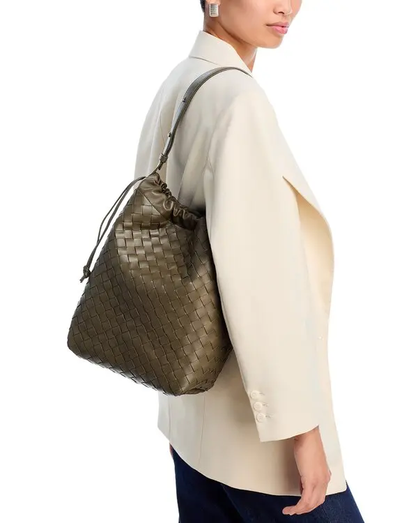 Bottega Veneta Avenue Intrecciato Leather Shoulder Bag - Nero/nero