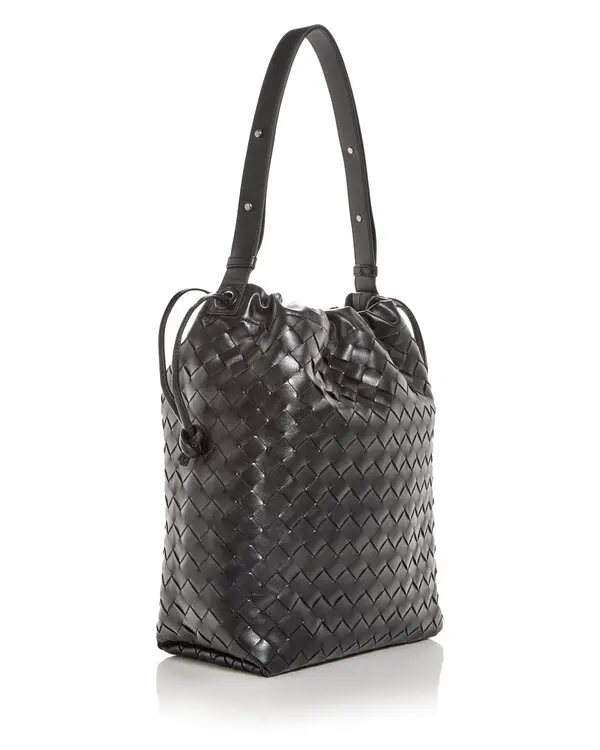 Bottega Veneta Avenue Intrecciato Leather Shoulder Bag - Nero/nero
