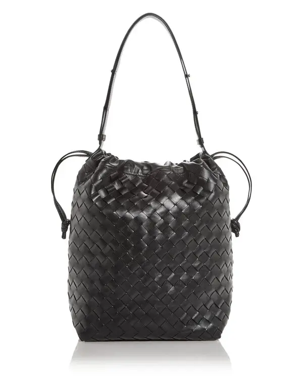 Bottega Veneta Avenue Intrecciato Leather Shoulder Bag - Nero/nero