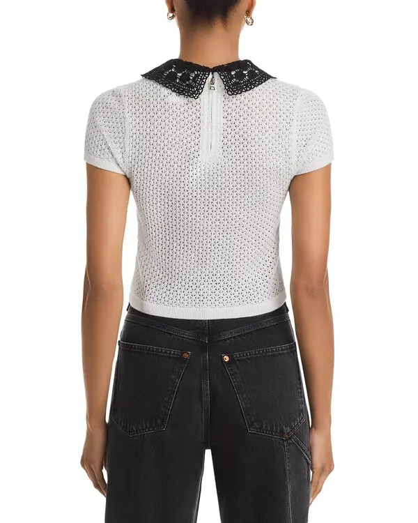 Alice + Olivia Ciara Short Sleeve Sweater - Soft White Black
