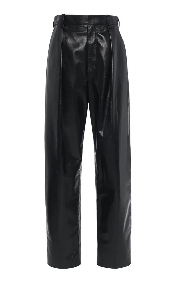 Bottega Veneta Leather Pleated Straight-leg Trousers