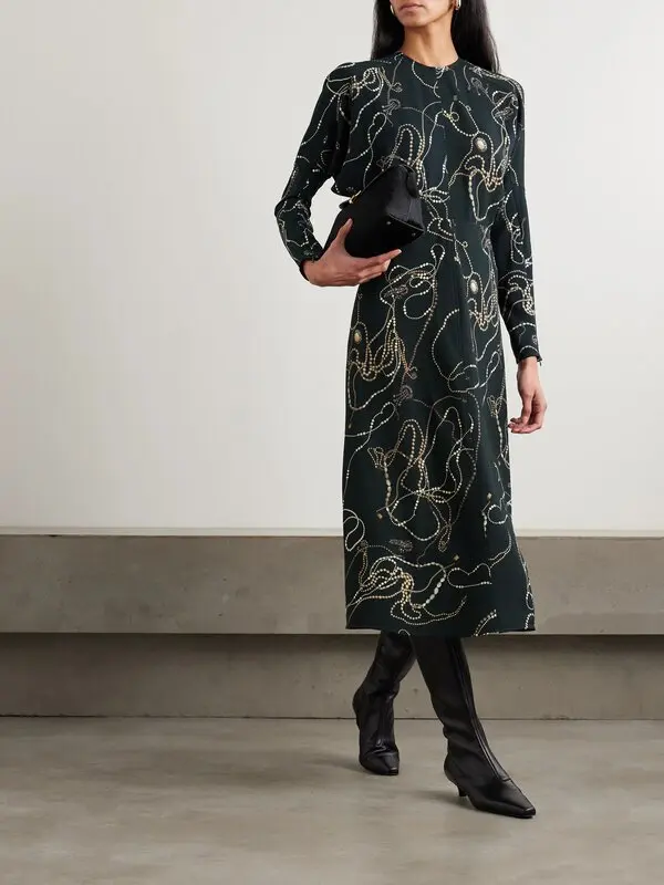 Victoria Beckham Long Dolman-Sleeve Midi Dress, Dark Pine, Women's, 6, Cocktail & Party Wedding Guest Dresses Midi Dresses