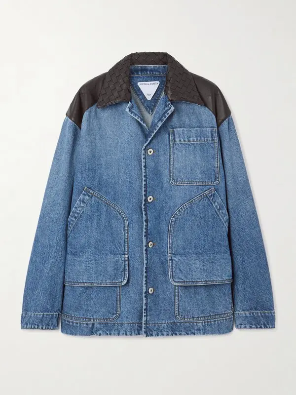 Bottega Veneta Intrecciato Leather-trimmed Denim Jacket