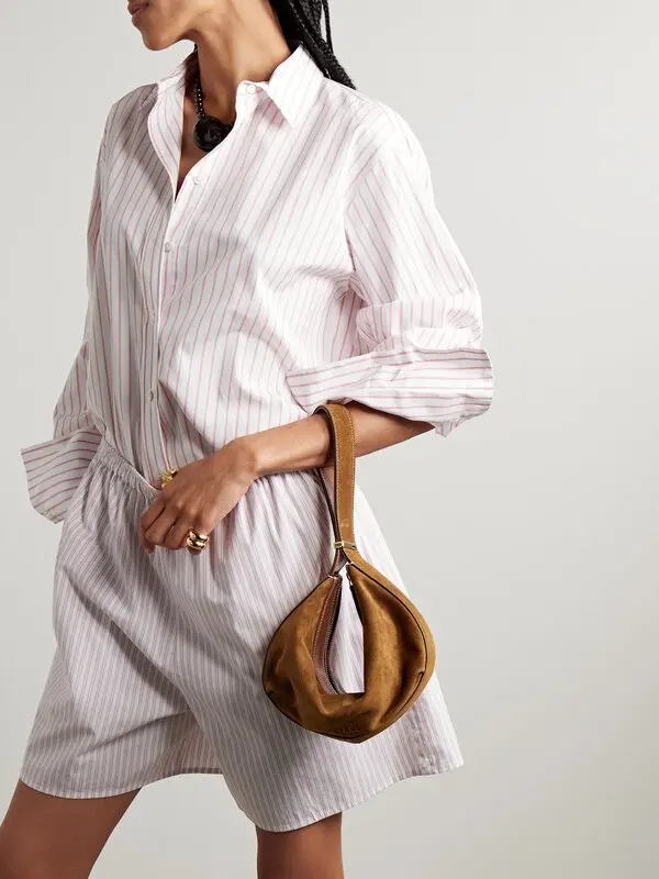 Staud Demy Leather-trimmed Suede Shoulder Bag