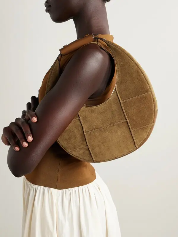 Staud Moon Leather-trimmed Suede Tote