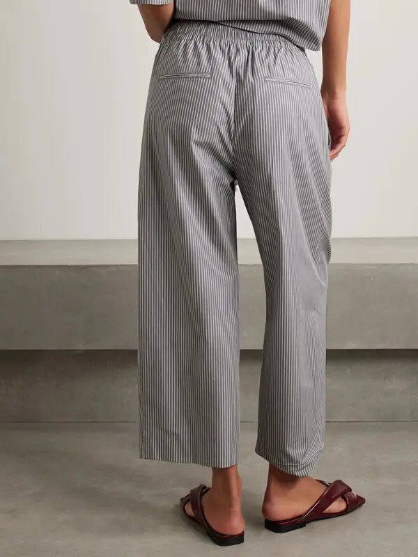 Maria Mcmanus Cropped Pleated Striped Organic Cotton Wide-leg Pants