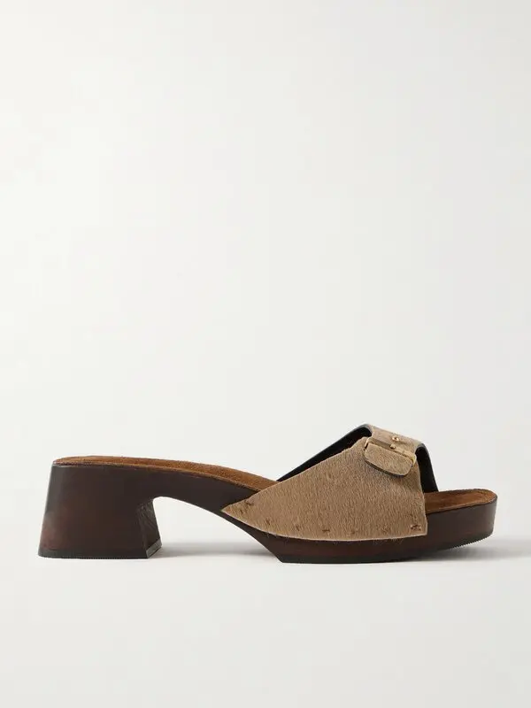 Khaite Britt Buckled Calf Hair Mules - Neutrals