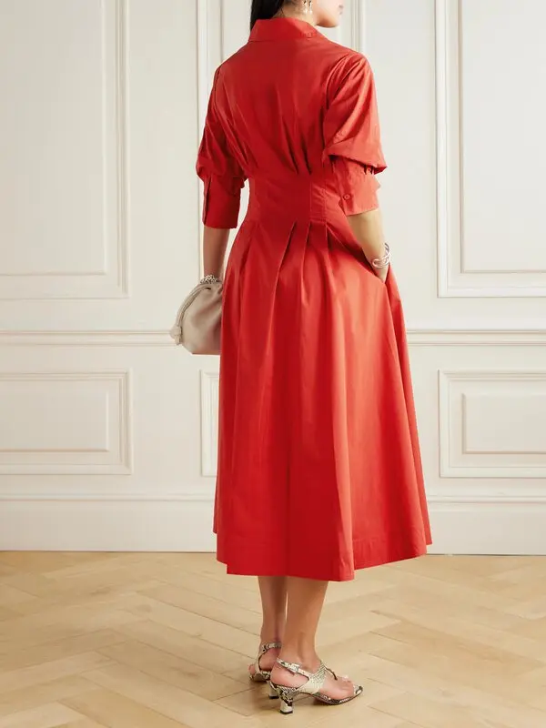 Simkhai Jazz Pleated Cotton-Blend Poplin Midi Shirt Dress - Red - 60% Off |  Editorialist