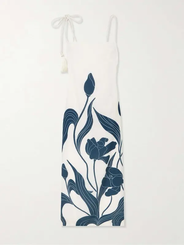 ANDRES OTALORA Floral-print Linen Midi Dress - Ivory