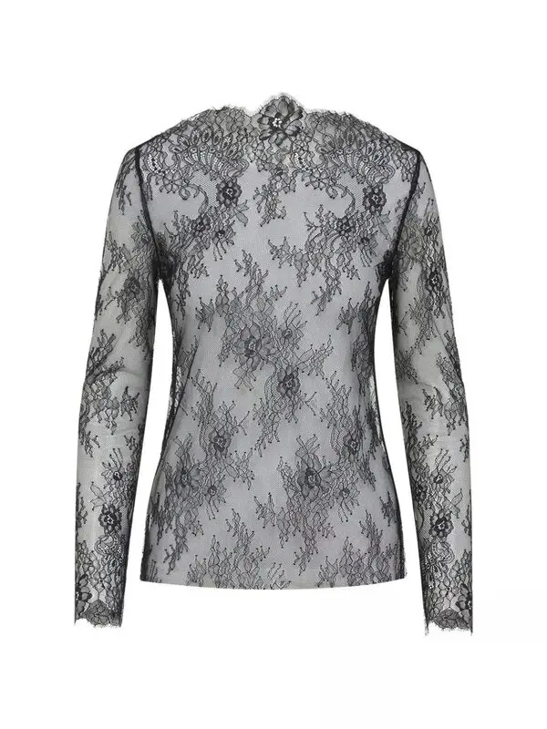 Alberta Ferretti Floral Lace Long-sleeve Top - Black