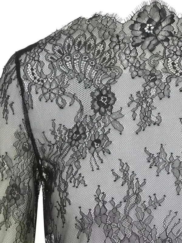 Alberta Ferretti Floral Lace Long-sleeve Top - Black