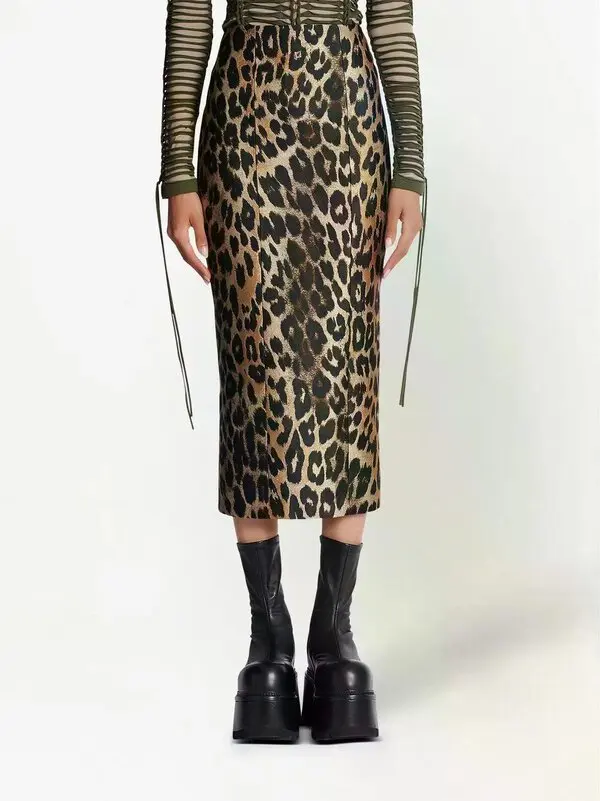 Balmain Leopard-print Straight Skirt