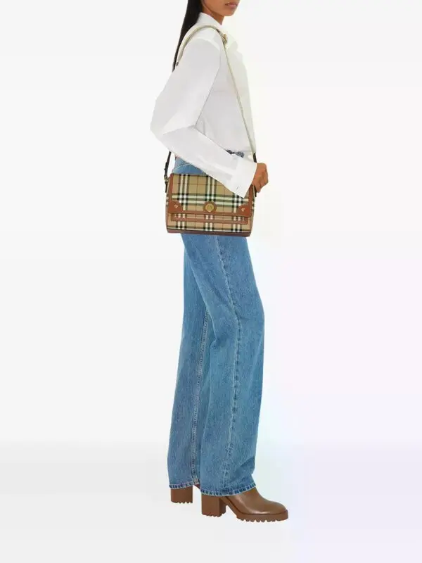 Burberry Checkered Canvas And Leather Crossbody Bag - Neutrals