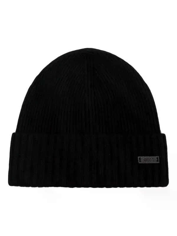 BOSS Logo-patch Virgin Wool Beanie - Black