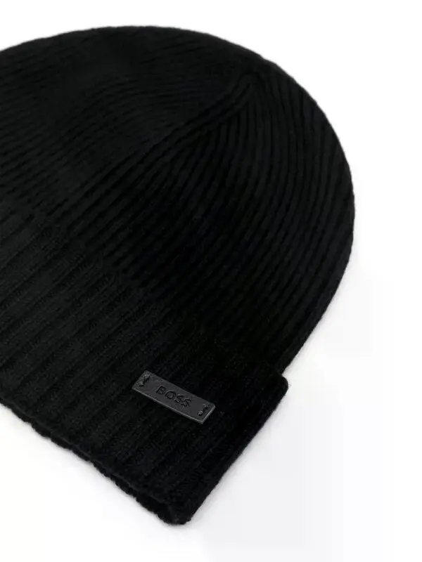 BOSS Logo-patch Virgin Wool Beanie - Black