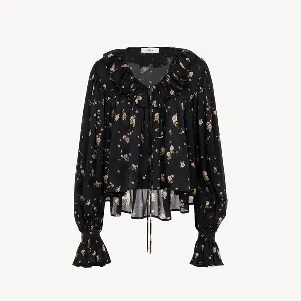 Chloé Maxi Gathered Ruffle Top - Black